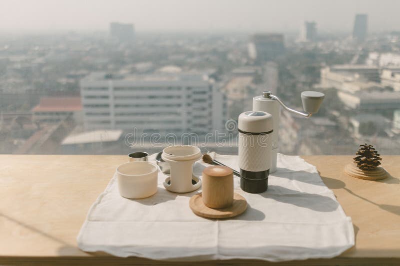 Coffee Equipment Set of Manual Hand Grinding and Pressing Tools. Stock ...