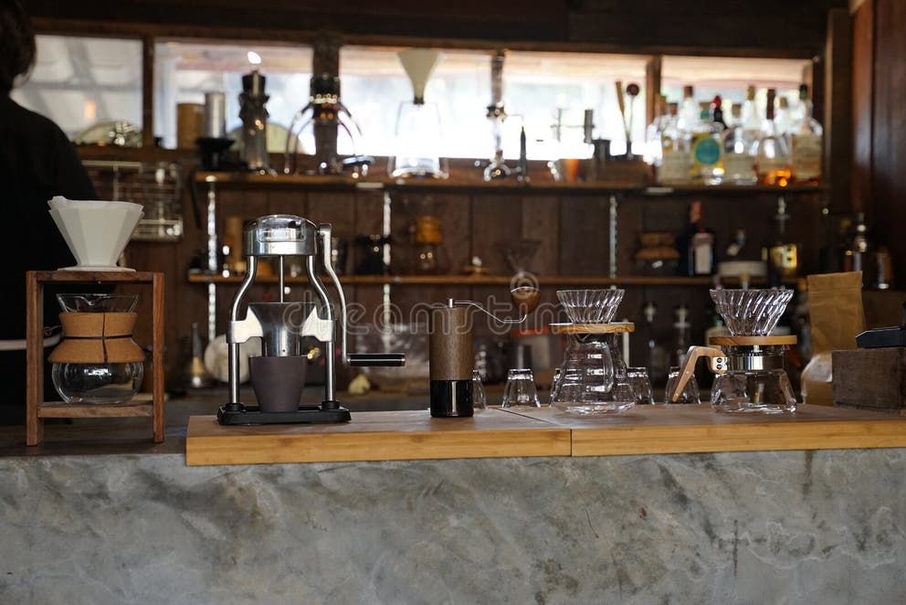 Coffee Equipments in the Coffee Shop on Timber Counter Stock Photo ...