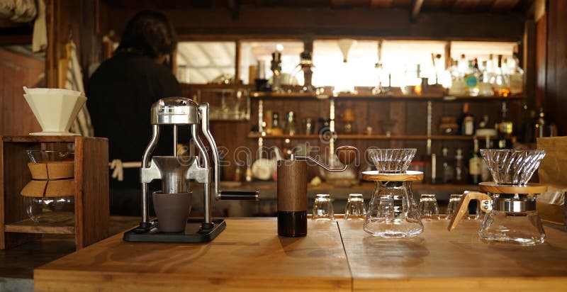 Coffee Equipments in the Coffee Shop on Timber Counter Stock Photo ...