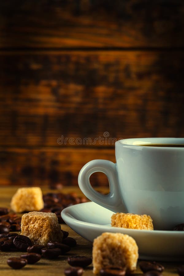 Coffee Espresso with Cane Sugar and Coffee Beans Stock Photo - Image of ...