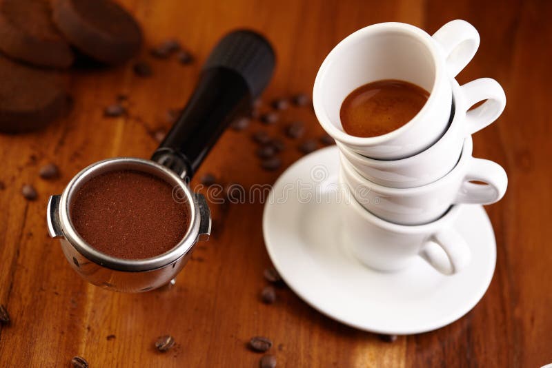 Coffee Espresso Cups Stacked on Wood Stock Photo - Image of eatery ...