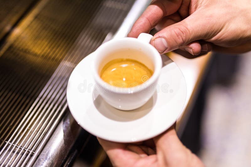 Coffee Espresso Machine Making Coffee Holded Barista Arm Stock Image ...