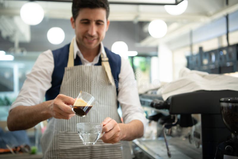 Coffee Expert Barista Making Hot Americano Stock Photo - Image of ...