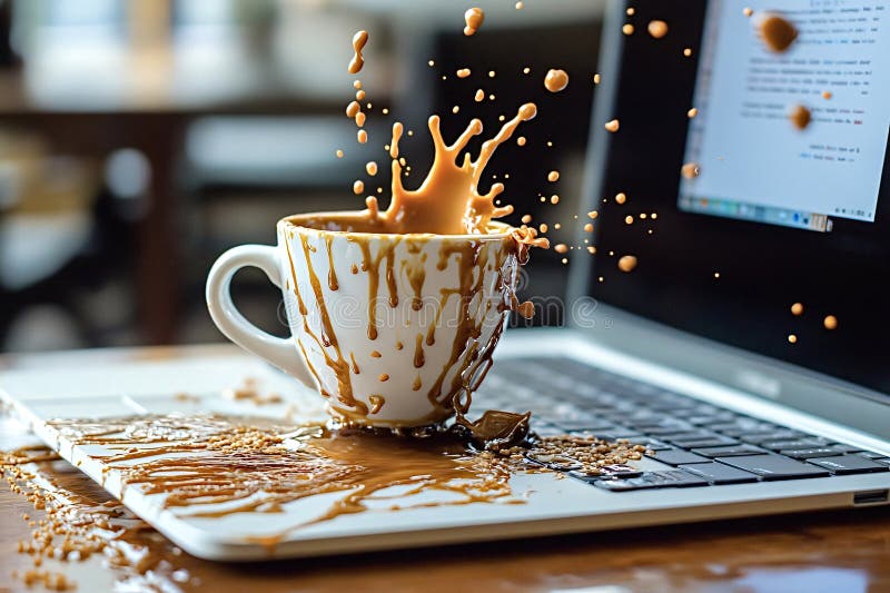 Coffee Exploding Over Laptop Keyboard Creating Messy Damage Stock Image ...