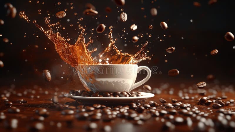 Coffee Explosion from White Cup with Scattered Beans Stock Photo ...