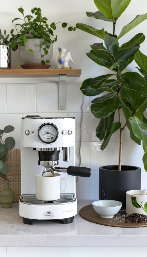 Coffee Extraction Portafilter Pouring Espresso into Cup from Machine in ...