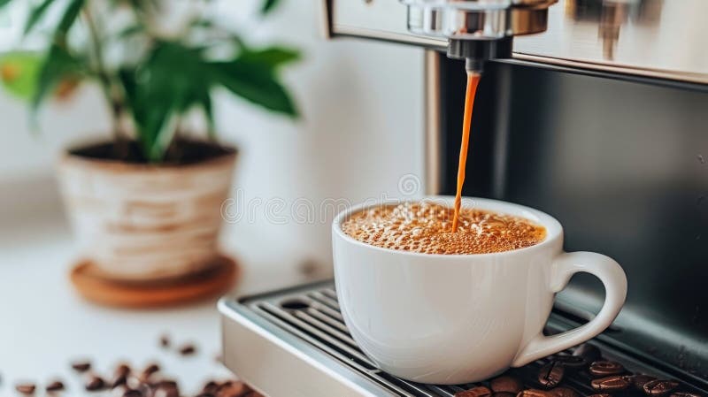 Coffee Extraction Portafilter Pouring Espresso into a Cup from White ...