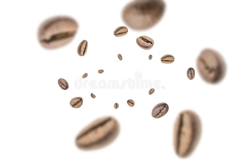 Coffee Falling Bean Background. Black Espresso Coffee Bean Flying on ...