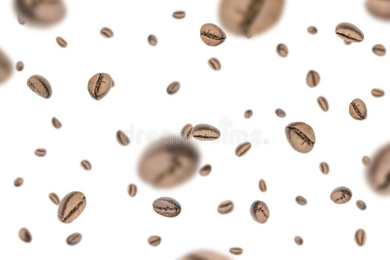 Coffee Falling Bean Background. Black Espresso Coffee Bean Flying on ...