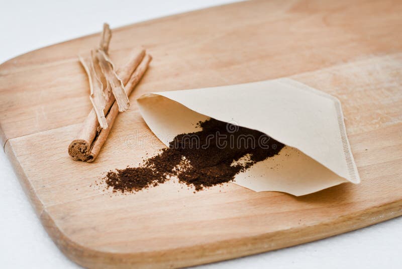 Coffee with Filter Paper and Cinnamon Stock Image - Image of pure ...