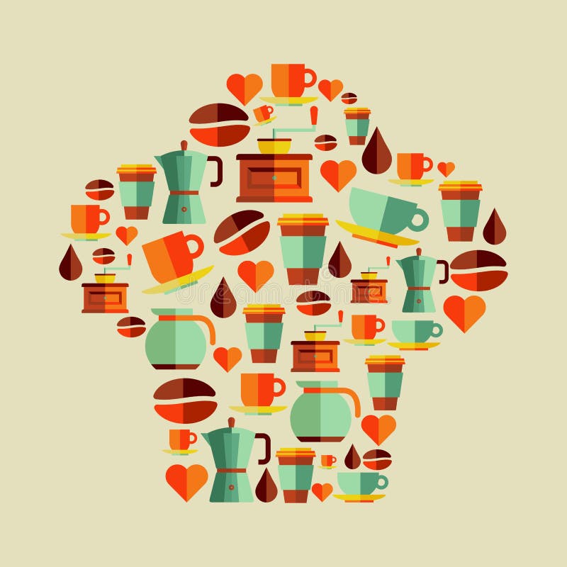 Coffee Flat Icons Chef Hat Set Stock Vector - Illustration of element ...