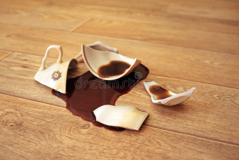 Coffee, Flowed Out from Broken Cup Stock Photo - Image of plank ...