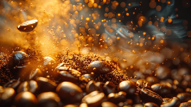 Coffee Flying Over the Coffee Beans, in the Style of Expressionist ...