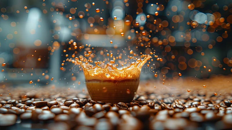 Coffee Flying Over the Coffee Beans, in the Style of Expressionist ...