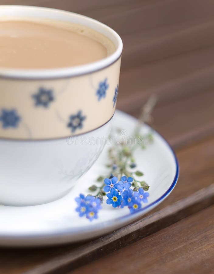Coffee and forget - me-not stock photo. Image of blue - 25014392