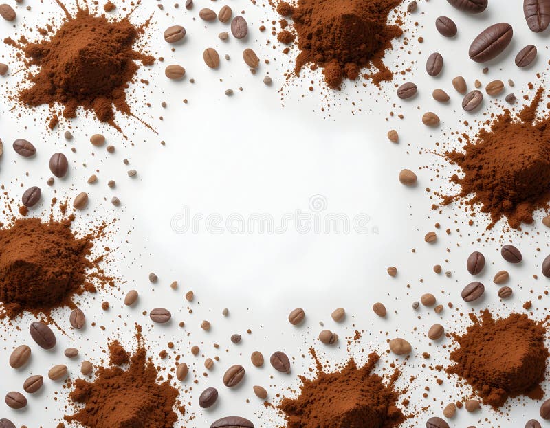 Coffee Frame with Beans and Powder Scattered on White Stock Image ...