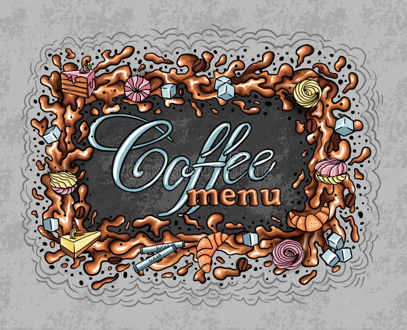 Coffee Frame, Coffee Splashes and Sweets, Cake Croissants, Menu Stock ...