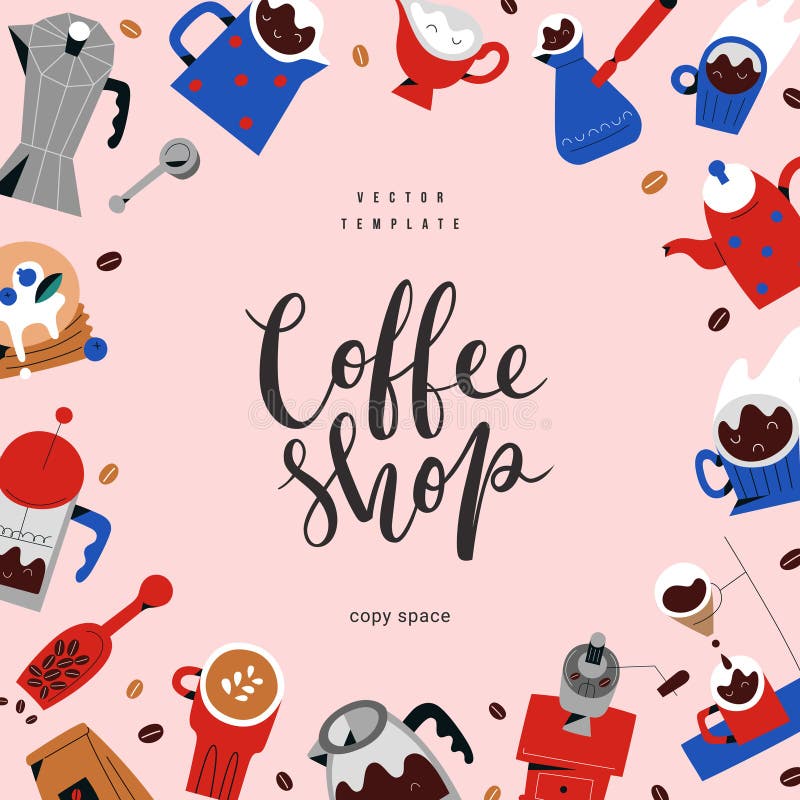 Coffee Frame Template with Coffee Shop Lettering Script Logo, Border ...
