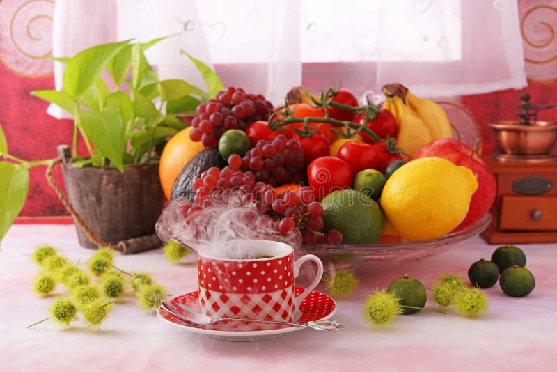 Coffee with fruits stock image. Image of lemon, breakfast - 59070855