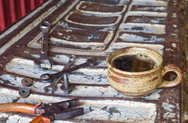 Coffee in garage stock photo. Image of drink, concept - 74480486