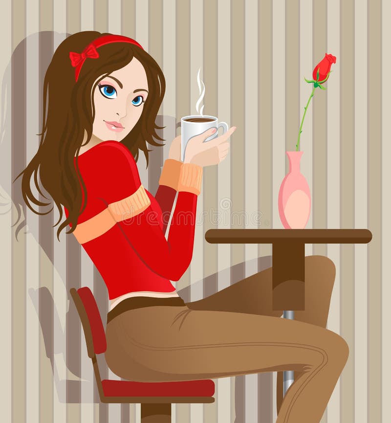 Coffee girl stock vector. Illustration of blue, stripes - 20025736