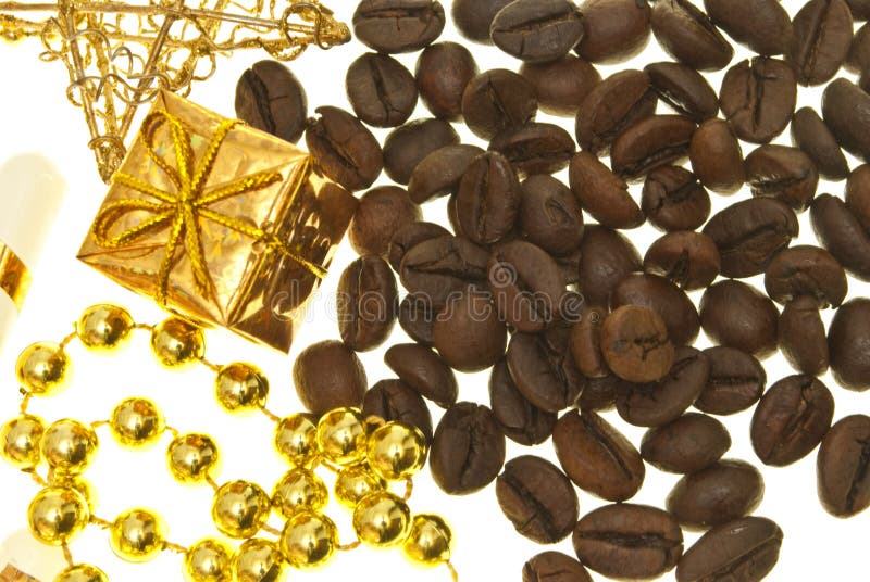 Coffee and gold stock image. Image of flat, coffee, white - 12294649
