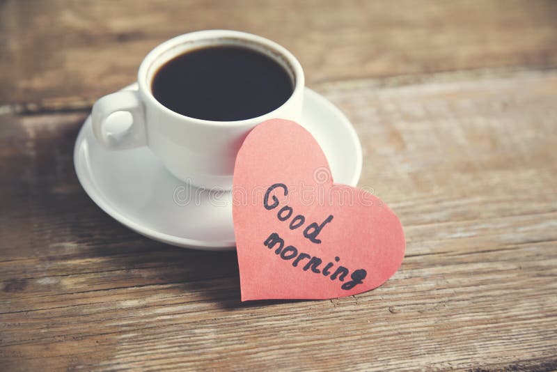 Coffee with Good Morning Text on Heart Stock Photo - Image of morning ...