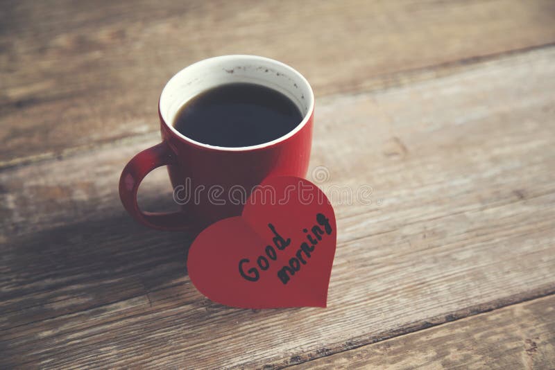 Coffee with Good Morning Text on Heart Stock Photo - Image of love ...