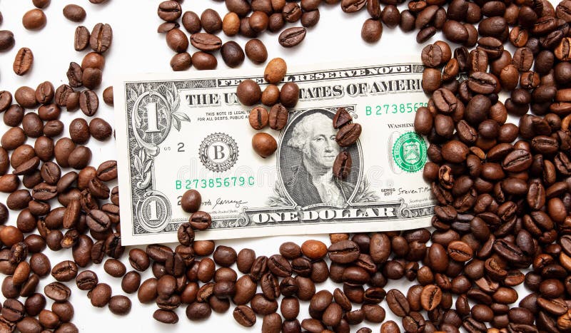 Coffee Grains with Dollar on a White Background. Stock Image - Image of ...
