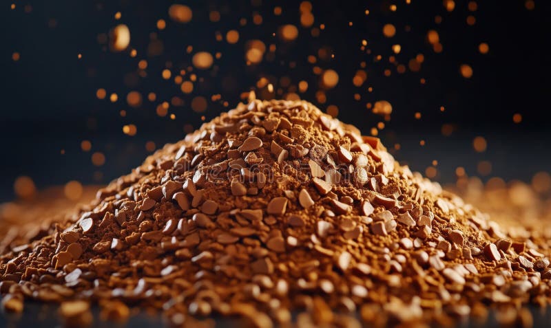 Coffee Granules Pile with Floating Particles Creating Dynamic Visual ...