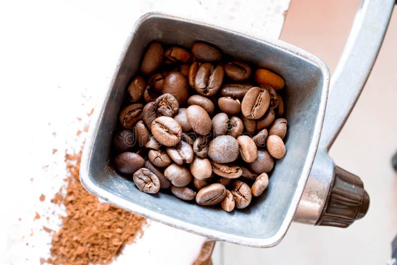 Coffee Grinder with Coffee Grains Stock Image - Image of view, wooden ...