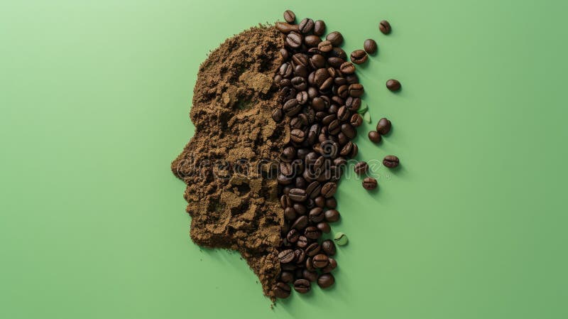 Coffee Ground and Bean Art Forming Human Face on Green Stock Image ...