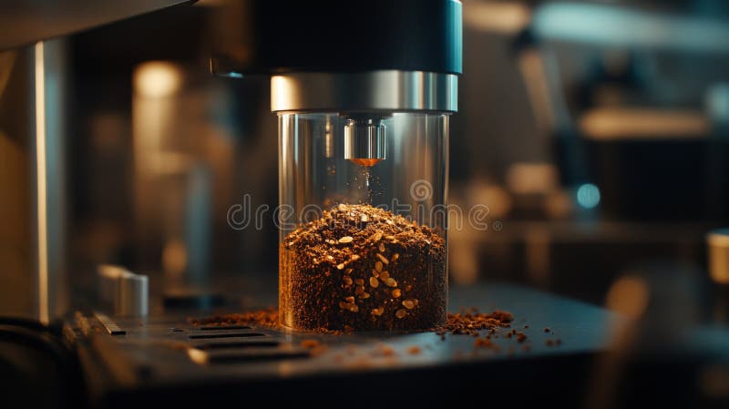 Coffee Grounds Dispensing from a Modern Machine Stock Photo - Image of ...