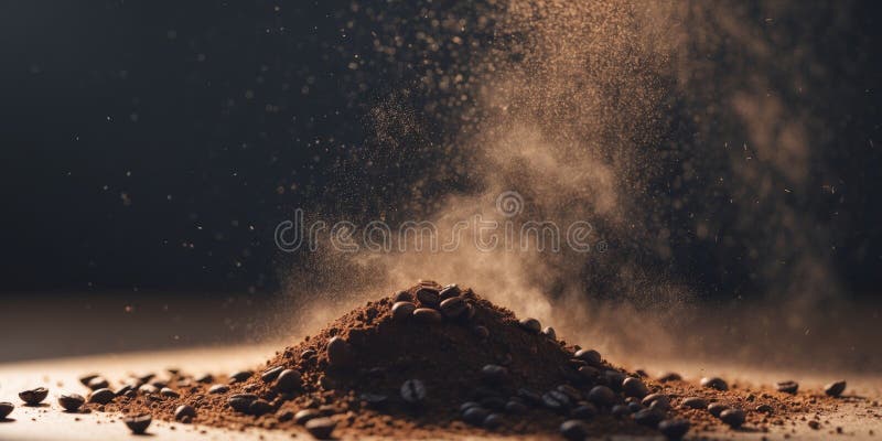 Coffee Grounds Dusting in Dramatic Light Stock Image - Image of ...