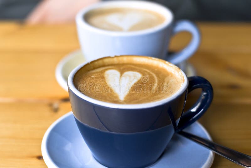 Coffee with a Heart in the Middle in a Blue Cup Stock Photo - Image of ...