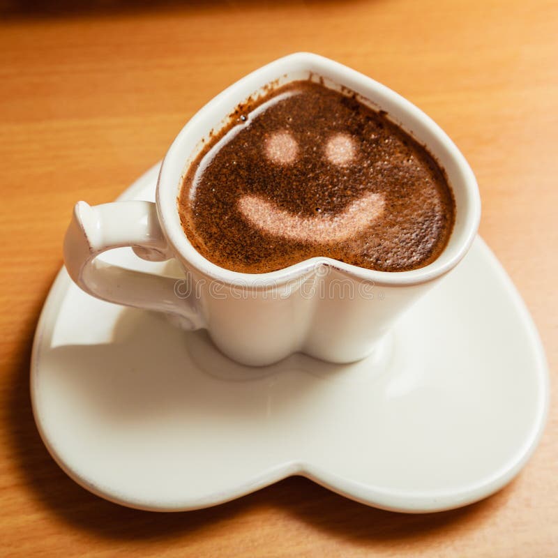 Coffee in Heart Shaped Cup with Smile Face Sign Stock Image - Image of ...