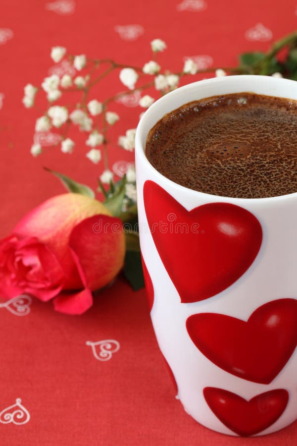 Cup of Coffee, Shape Heart Text Love and Rose Stock Photo - Image of ...