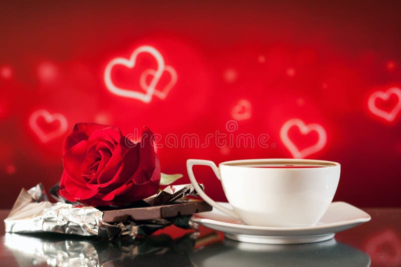 Coffee, hearts and rose stock photo. Image of love, hearts - 85251488