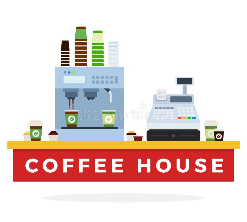 Coffee Counter with Machine and Cups Flat Vector Stock Vector ...