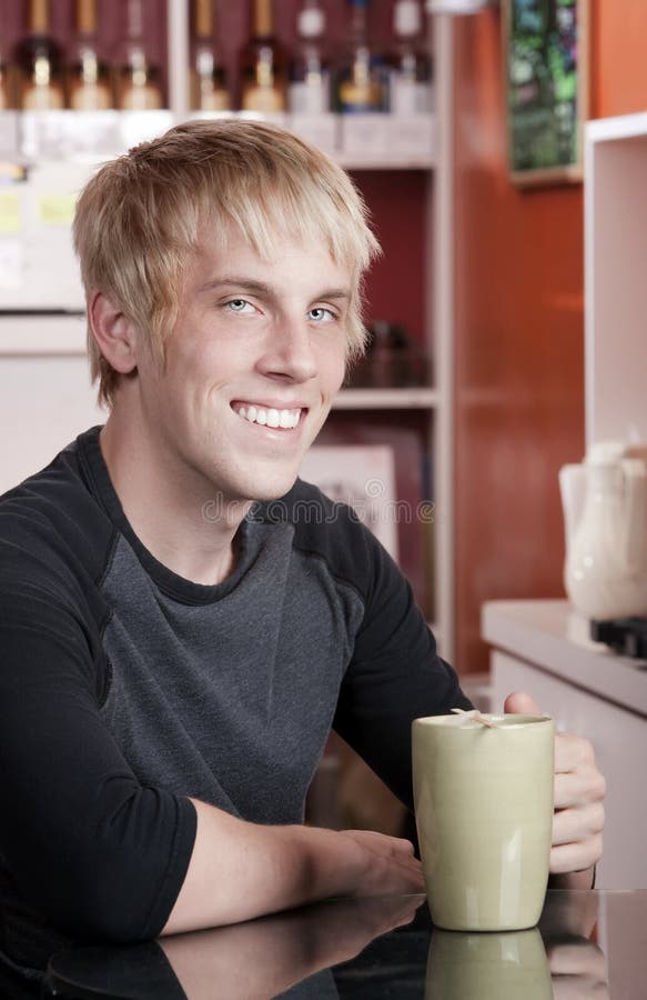 Coffee House Portrait of Young Man Stock Image - Image of vertical ...