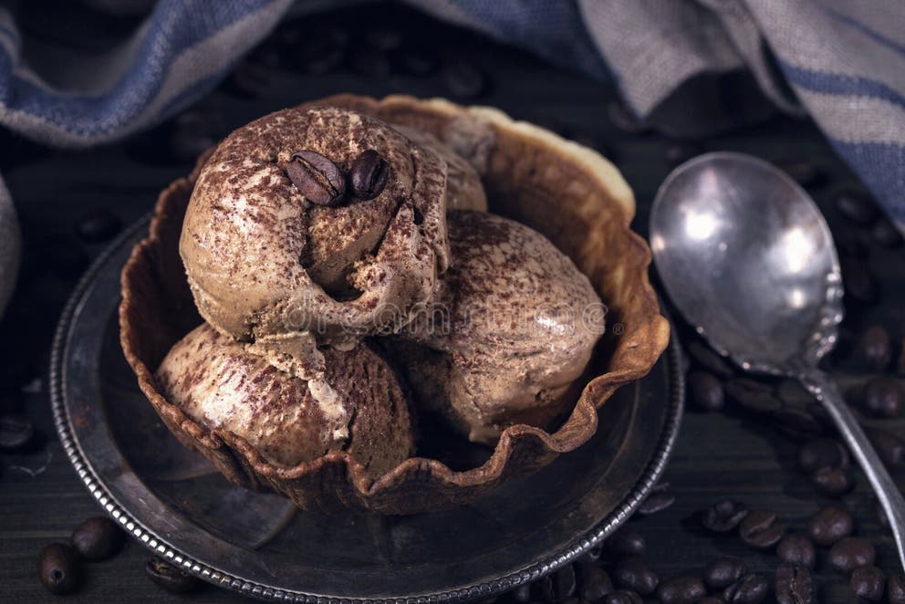 Coffee ice cream stock photo. Image of cones, vintage - 178184566