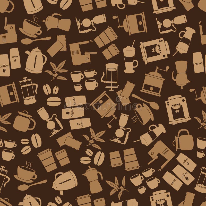 Coffee Icons Brown Seamless Pattern Eps10 Stock Vector - Illustration ...