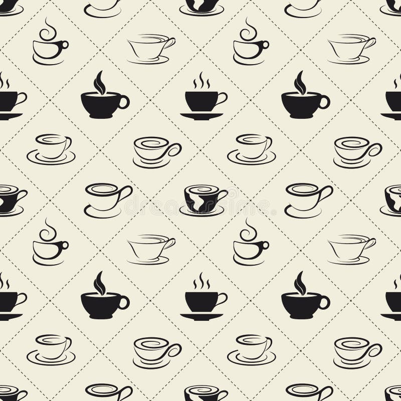 Coffee Icons or Emblem in Seamless Pattern Stock Vector - Illustration ...