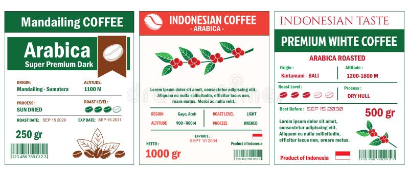 Indonesian Coffee Labels Template Simple Flat Style in Cmyk Mode with ...