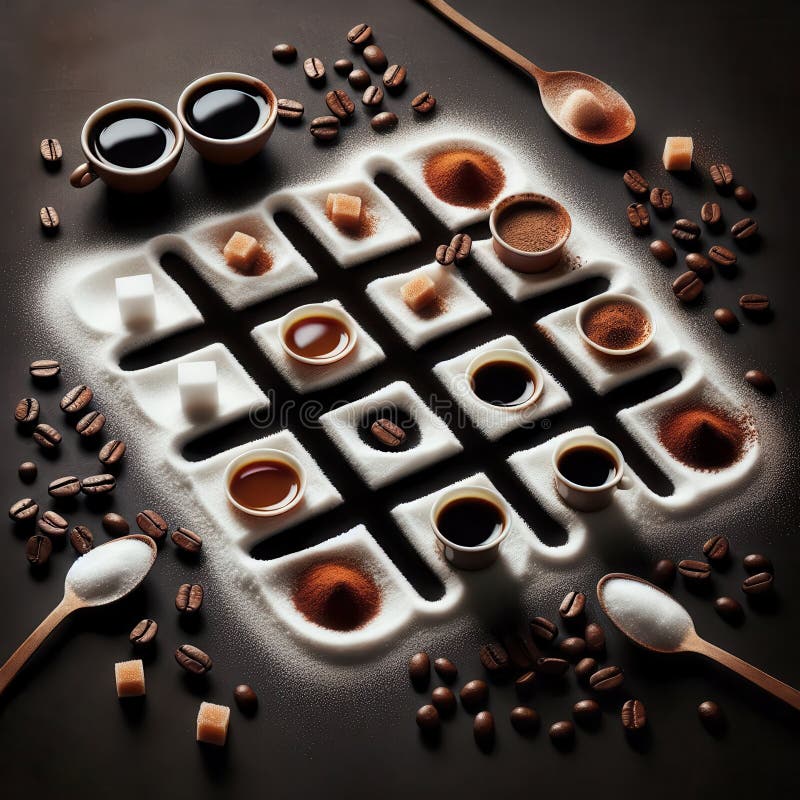 Coffee Ingredients Arranged in a Grid Pattern with Spoons, Generative ...