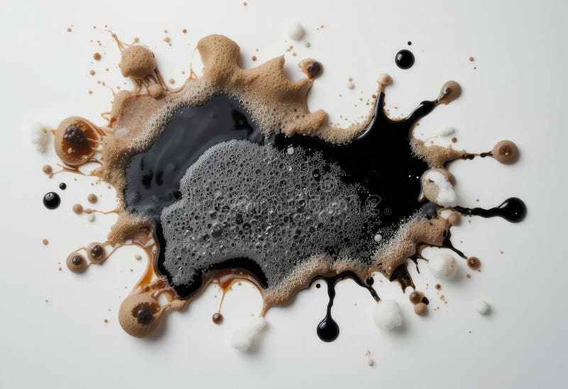 Coffee and Ink Splatter with Foam on White Surface Stock Illustration ...