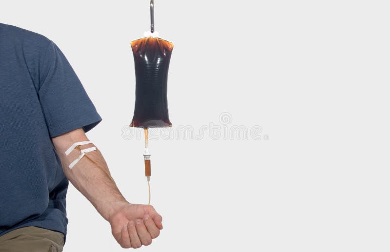 Coffee IV into Man`s Arm stock image. Image of treatment - 108400647