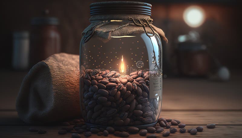 Coffee Jar with Moody Lighting, Coffee Beans. Generative AI. Stock ...