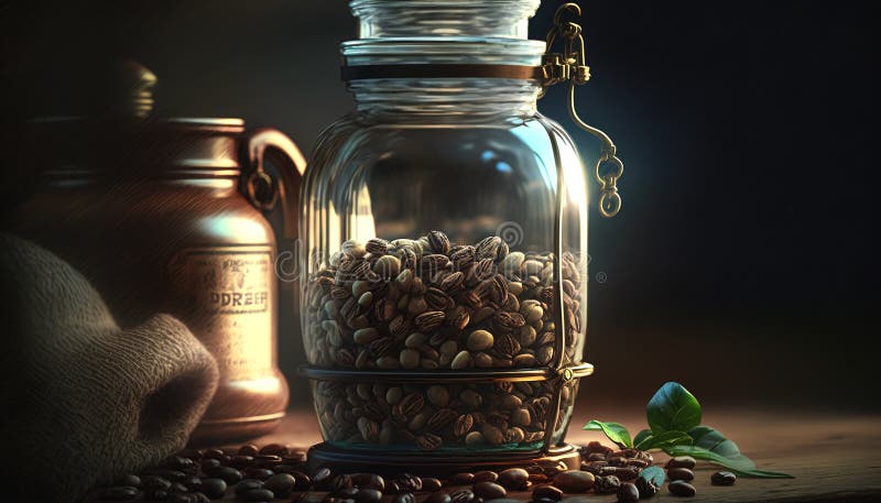 Coffee Jar with Moody Lighting, Coffee Beans. Generative AI. Stock ...