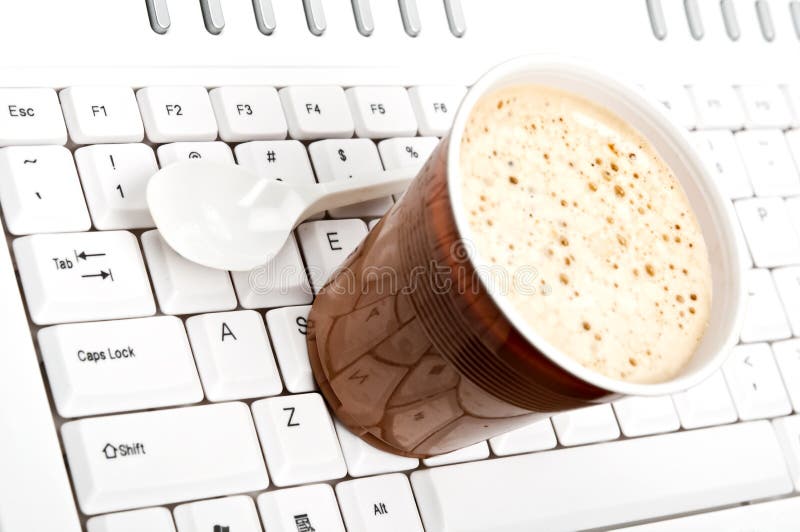 Coffee on keyboard stock photo. Image of equipment, drink - 20696300